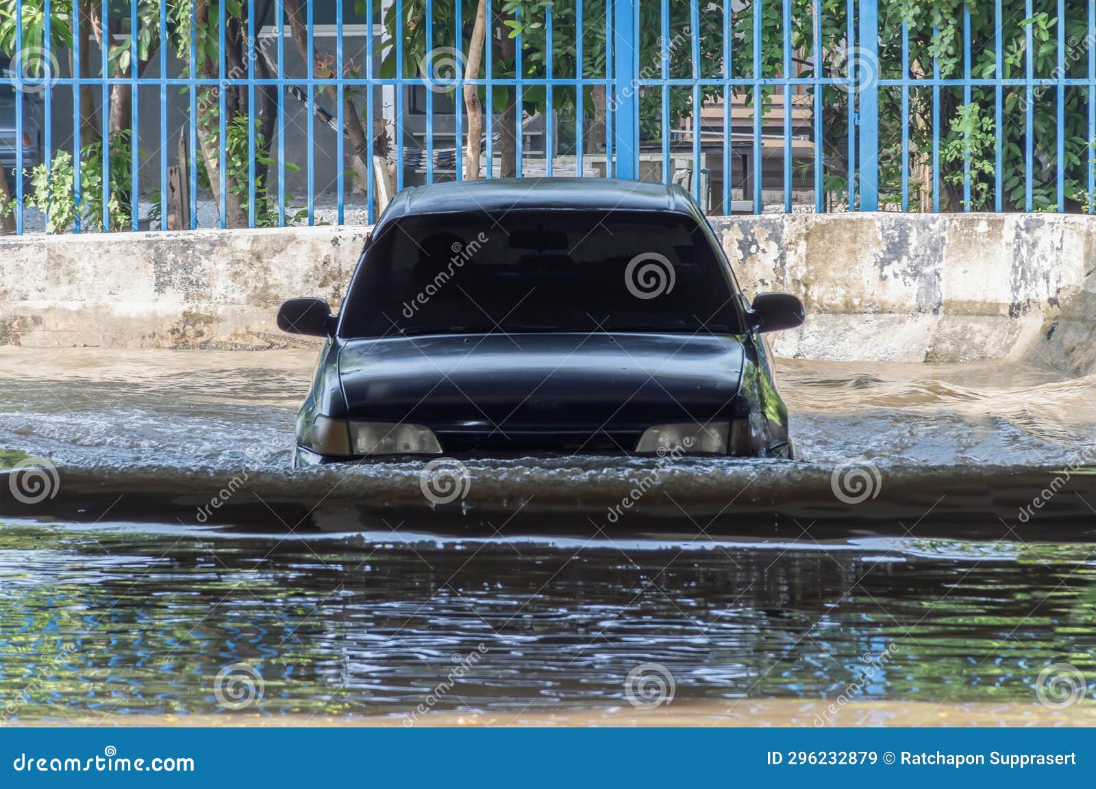 Car Driving on Flooded Road Stock Image - Image of offroad, change ...