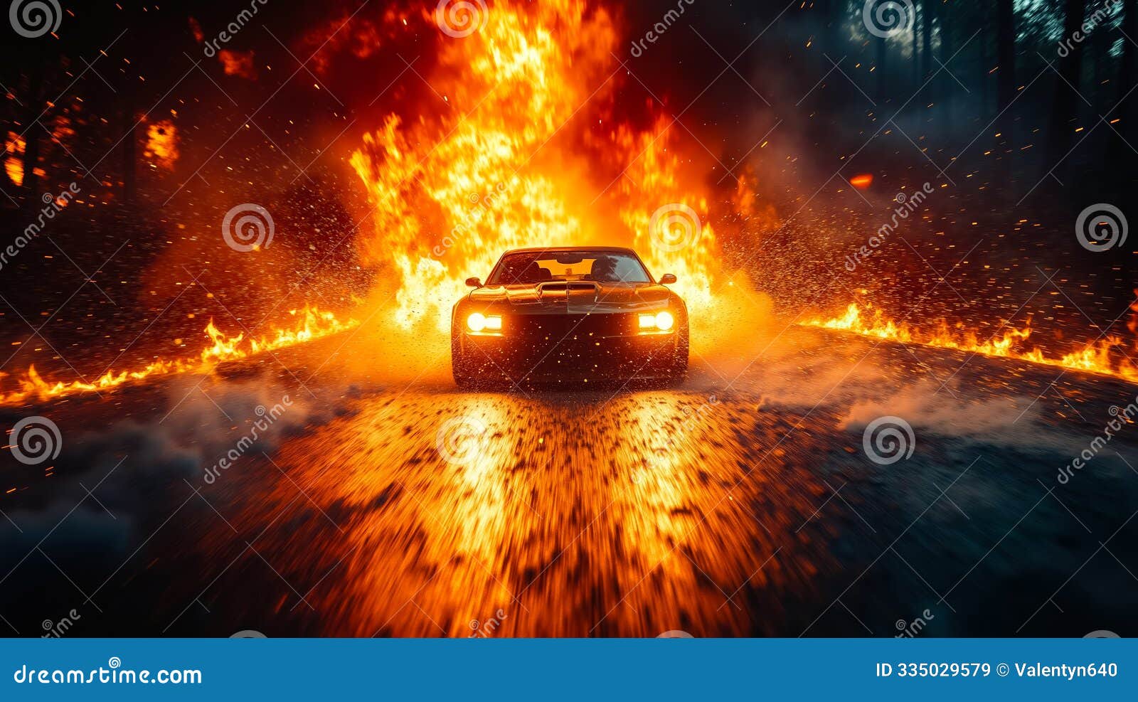 A Car Driving through a Forest on Fire Stock Image - Image of dynamic ...