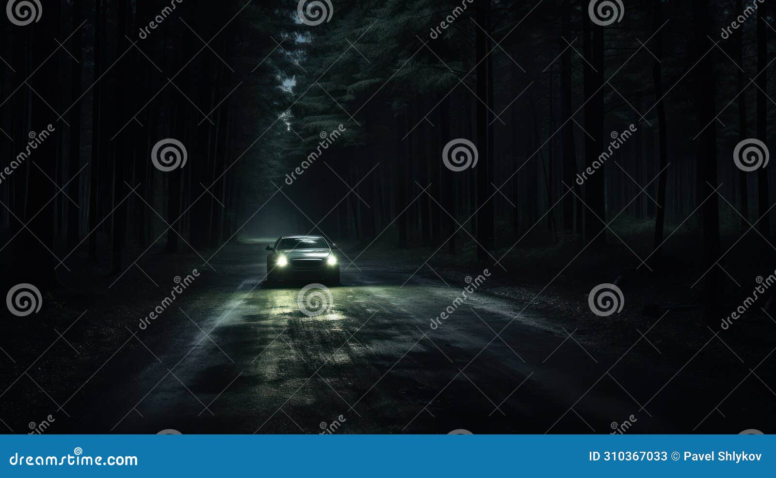Car Driving through the Forest at Night. Stock Image - Image of vintage ...