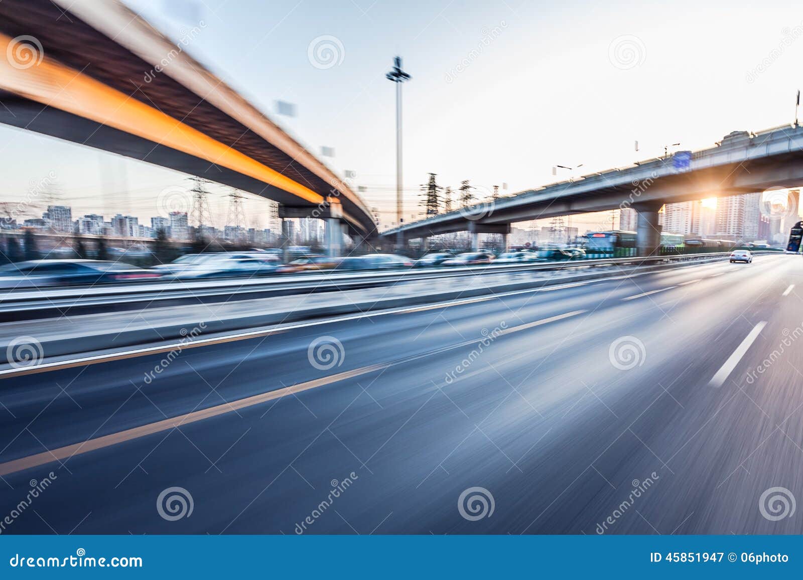 Car Driving on Freeway, Motion Blur Stock Image - Image of connected ...