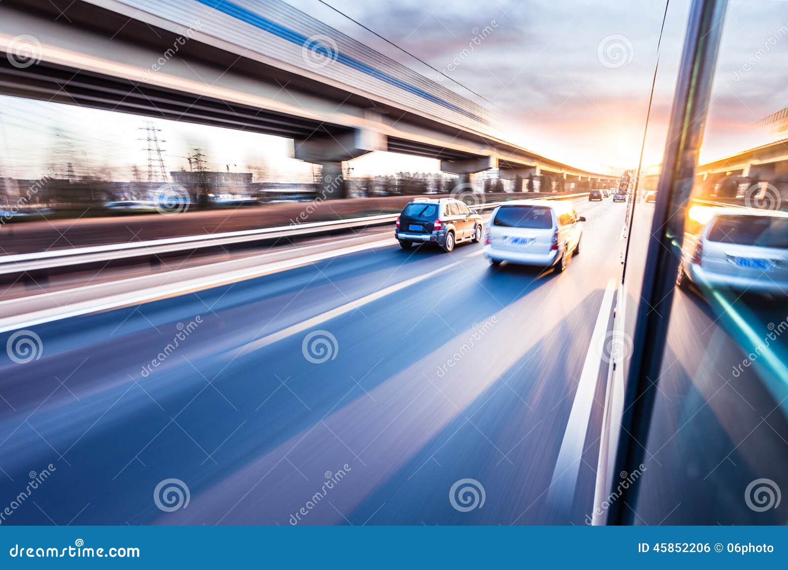 Car Driving on Freeway, Motion Blur Stock Photo - Image of connected ...