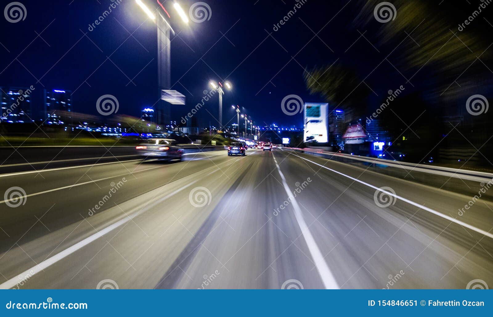 Car Driving on Freeway at Night, Stock Image - Image of nighttime ...