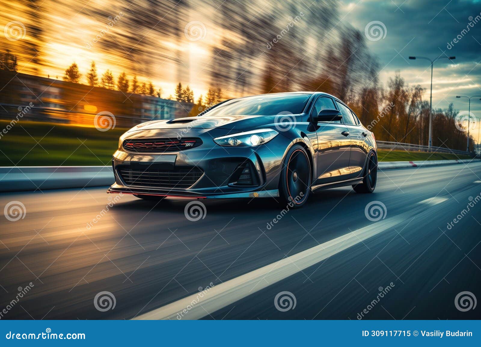 Car Driving on Freeway at Sunset, Motion Blur Stock Image - Image of ...