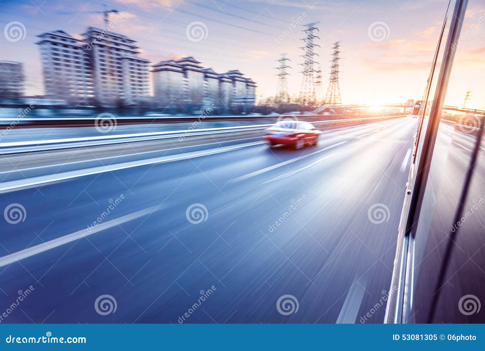 Car Driving on Freeway at Sunset, Motion Blur Stock Image - Image of ...