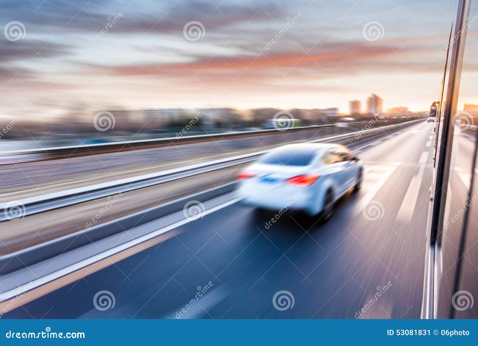 Car Driving on Freeway at Sunset, Motion Blur Stock Image - Image of ...
