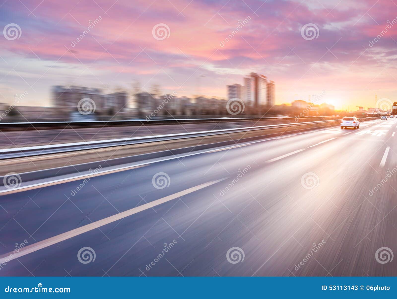 Car Driving on Freeway at Sunset, Motion Blur Stock Image - Image of ...