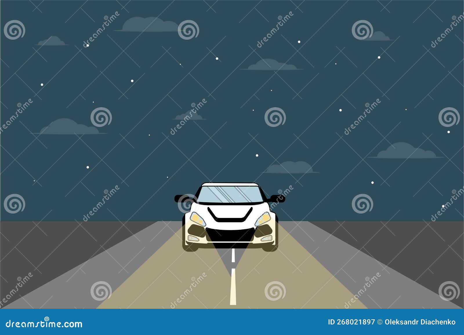 Car is Driving on the Highway at Night with Headlights on Stock Vector ...