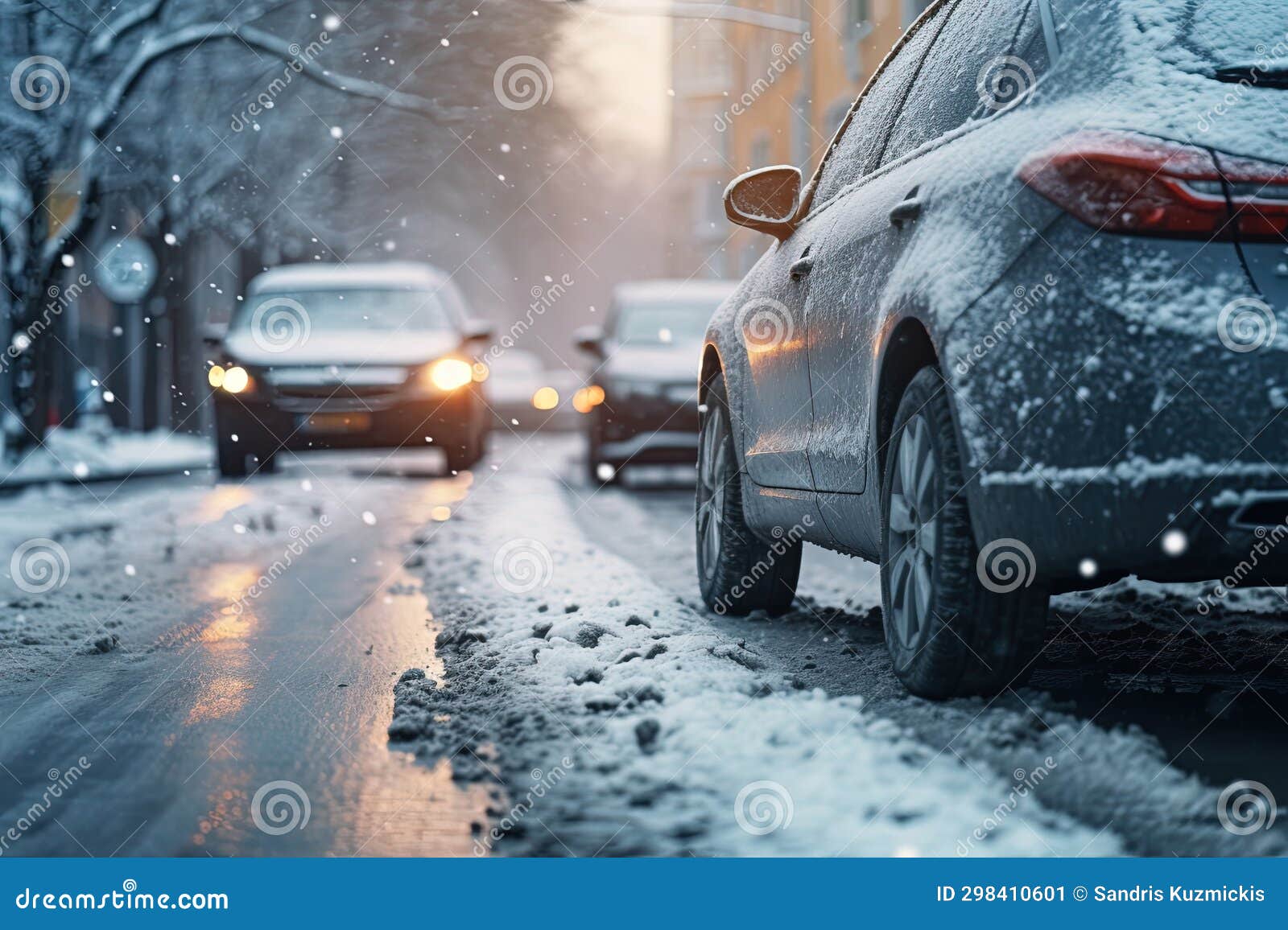 The Car Driving on Icy Road in Street. Generative AI Stock Illustration ...