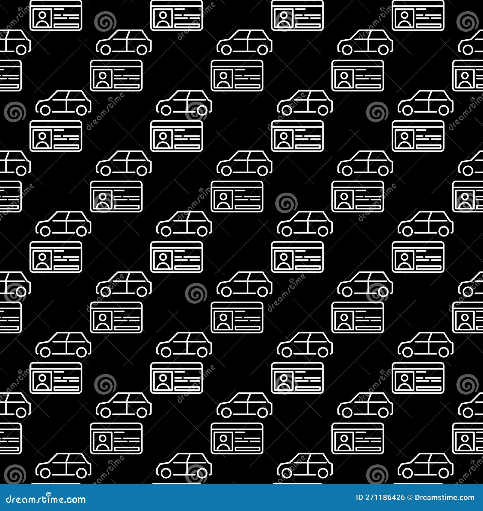 Car and Driving License Vector Driver ID Outline Dark Seamless Pattern ...