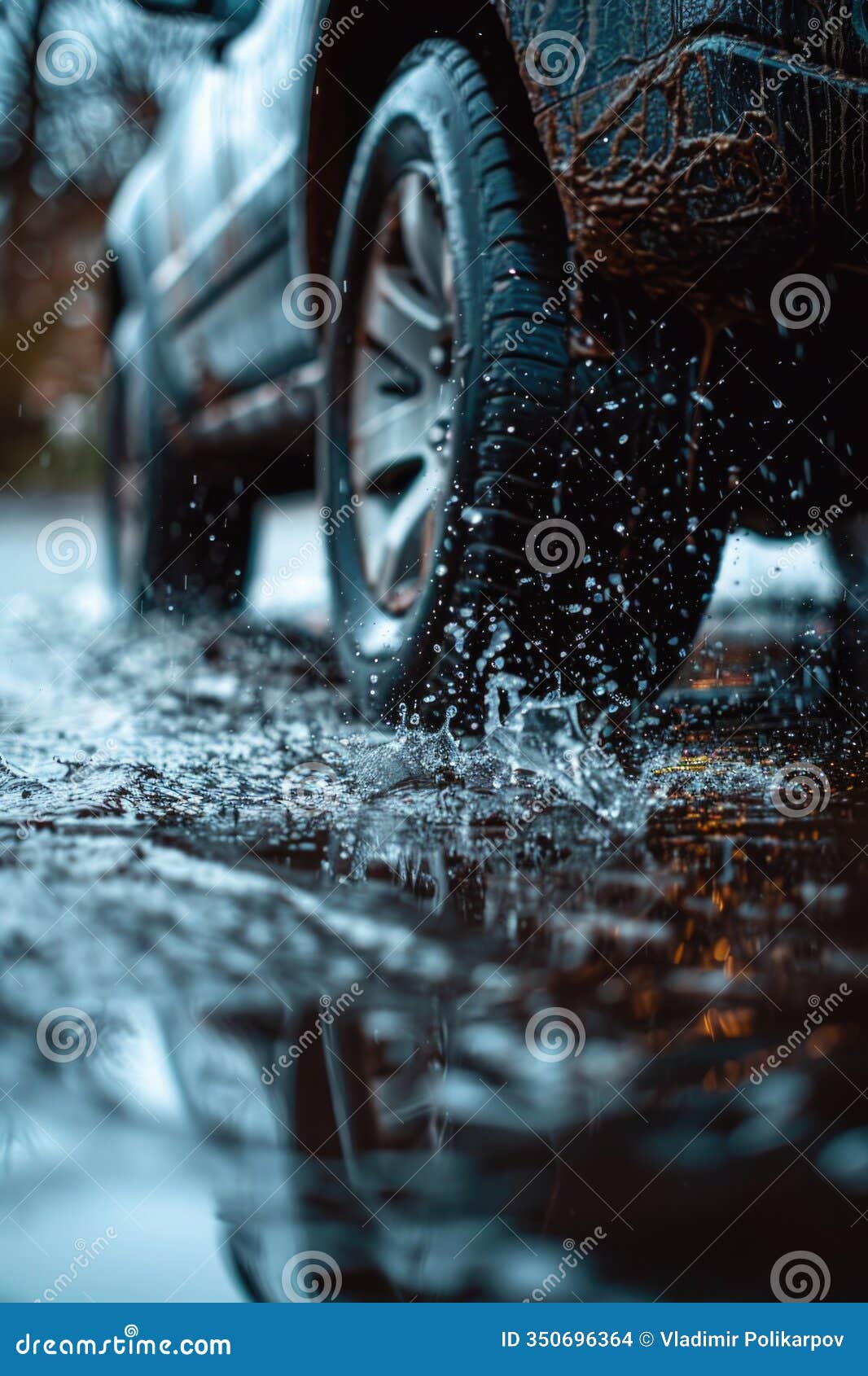 A Car Driving through a Puddle of Water, Suitable for Transportation ...