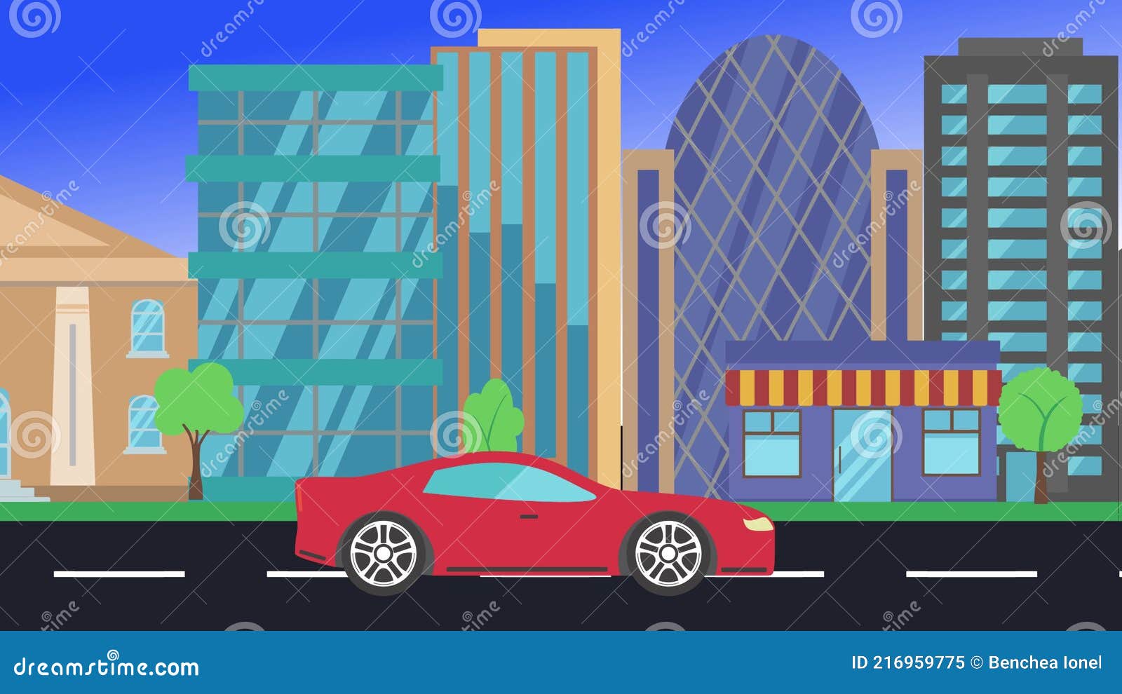 Car Driving Rides Around City Side View, Loop Animation, Flat Design ...