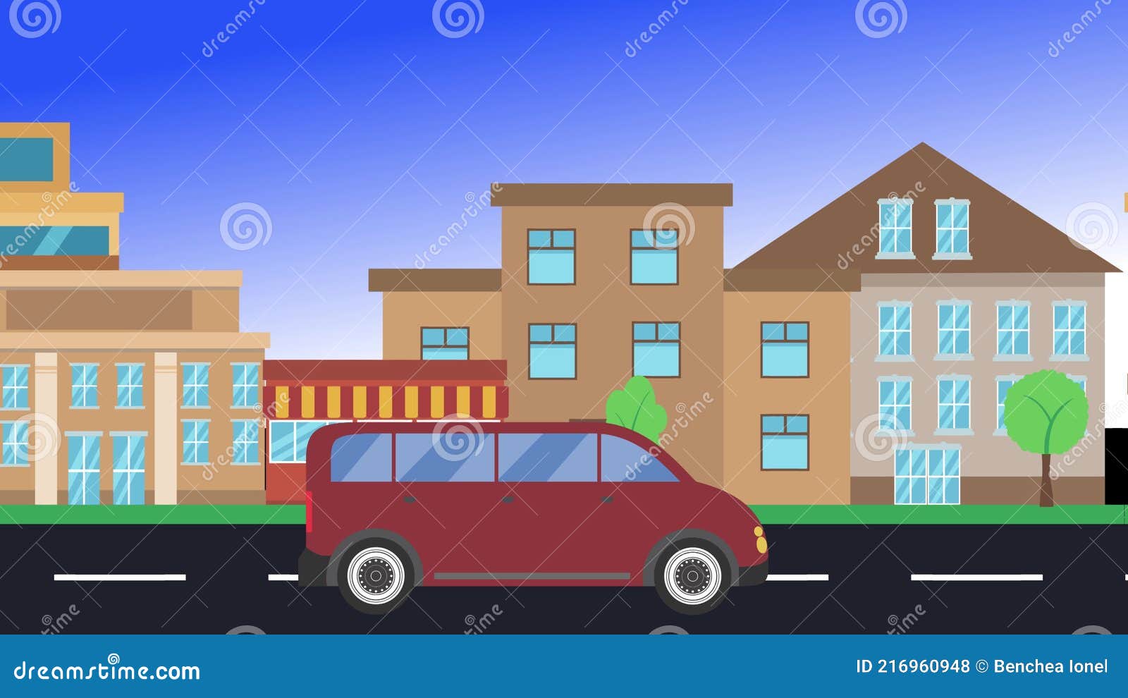 Car Driving Rides Around City Side View, Loop Animation, Flat Design ...