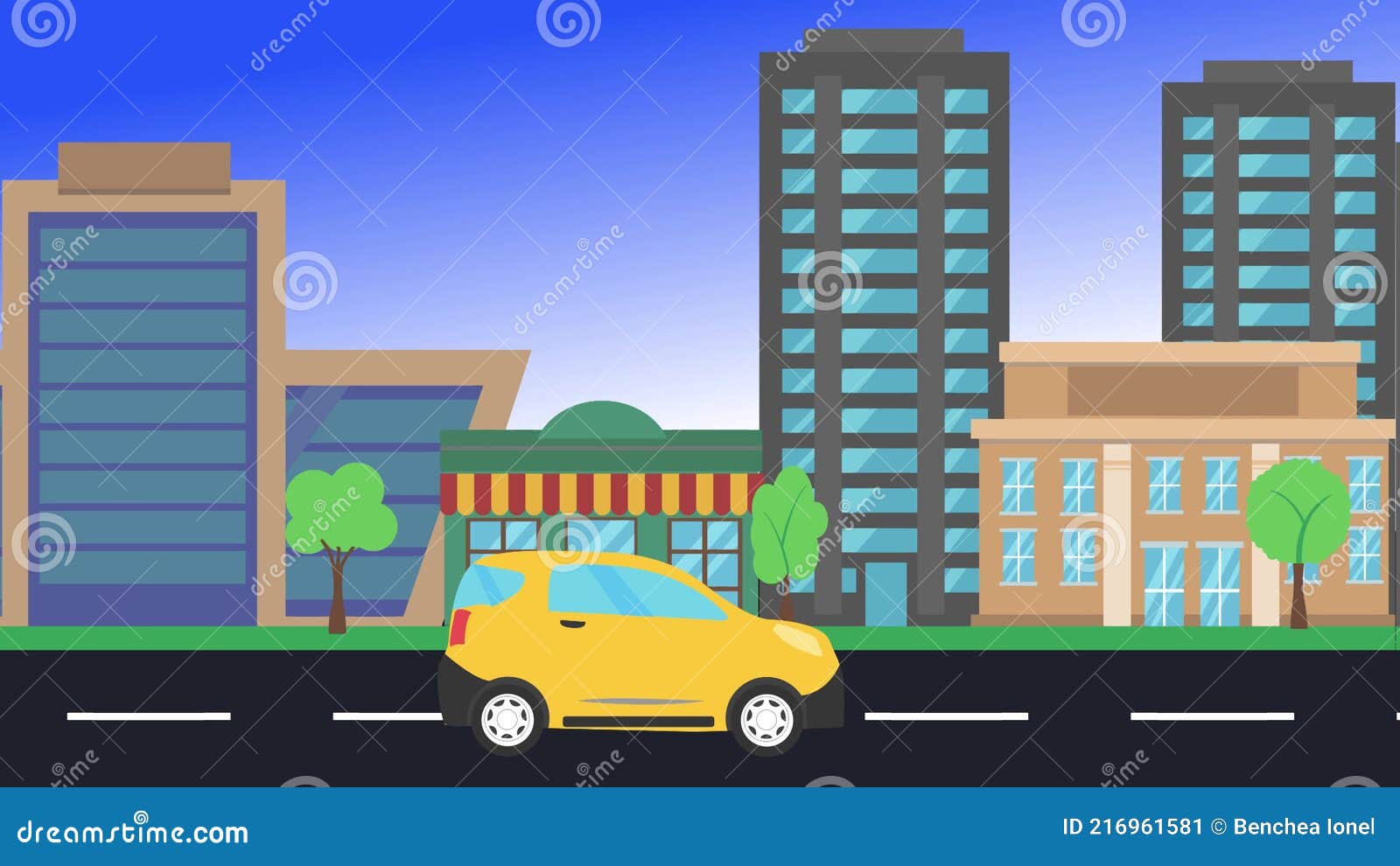 Car Driving Rides Around City Side View, Loop Animation, Flat Design ...