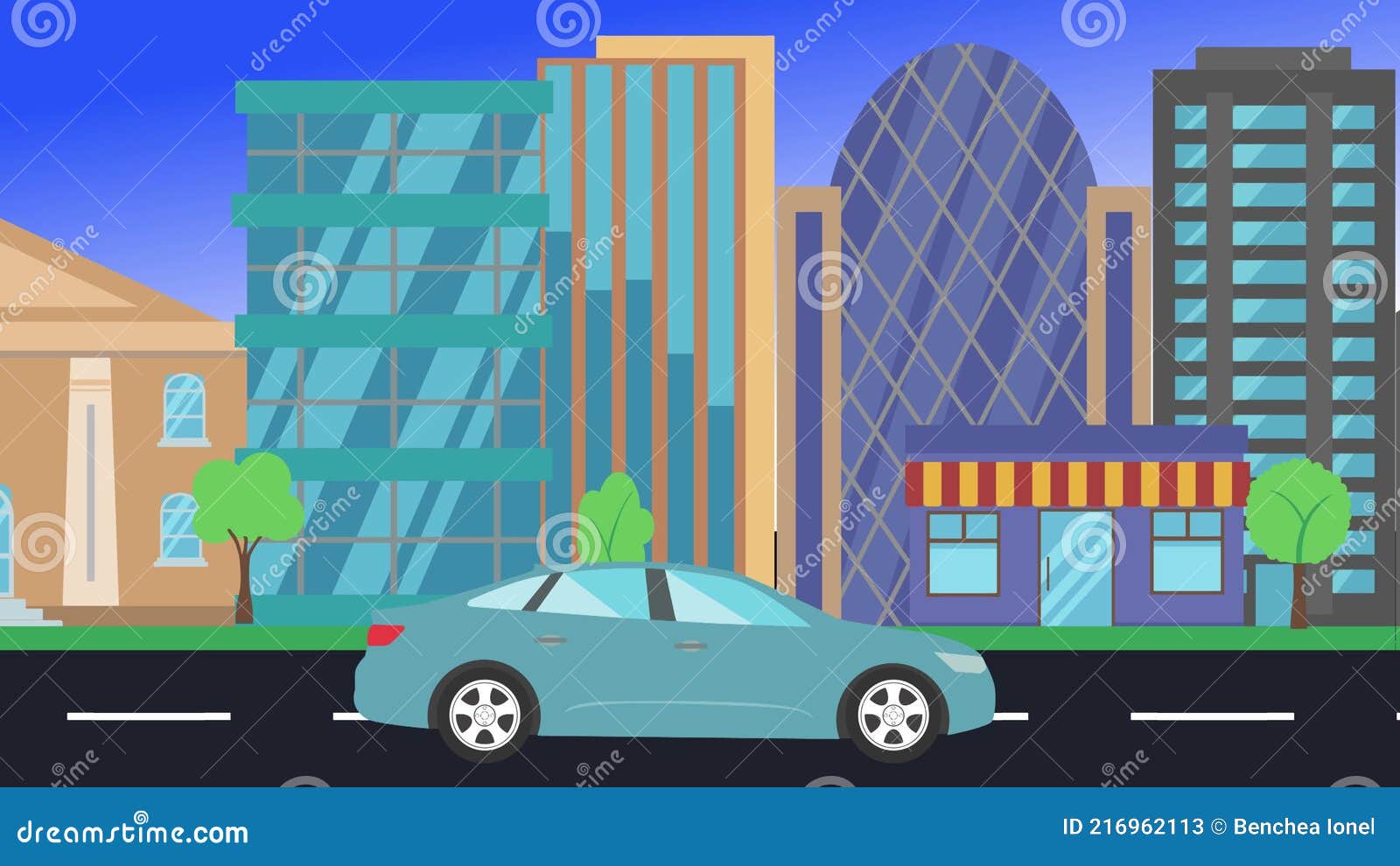 Car Driving Rides Around City Side View, Loop Animation, Flat Design ...