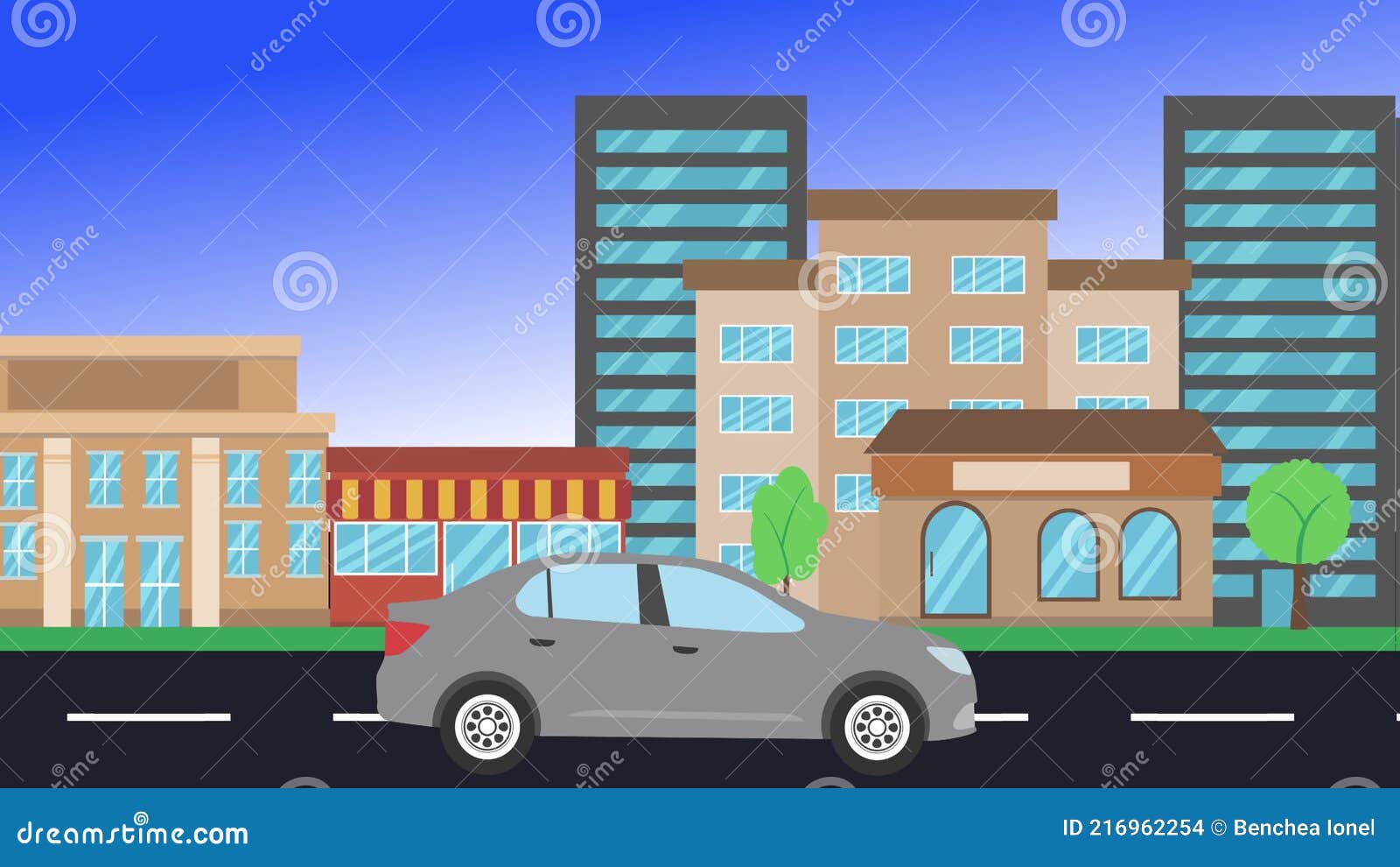 Car Driving Rides Around City Side View, Loop Animation, Flat Design ...