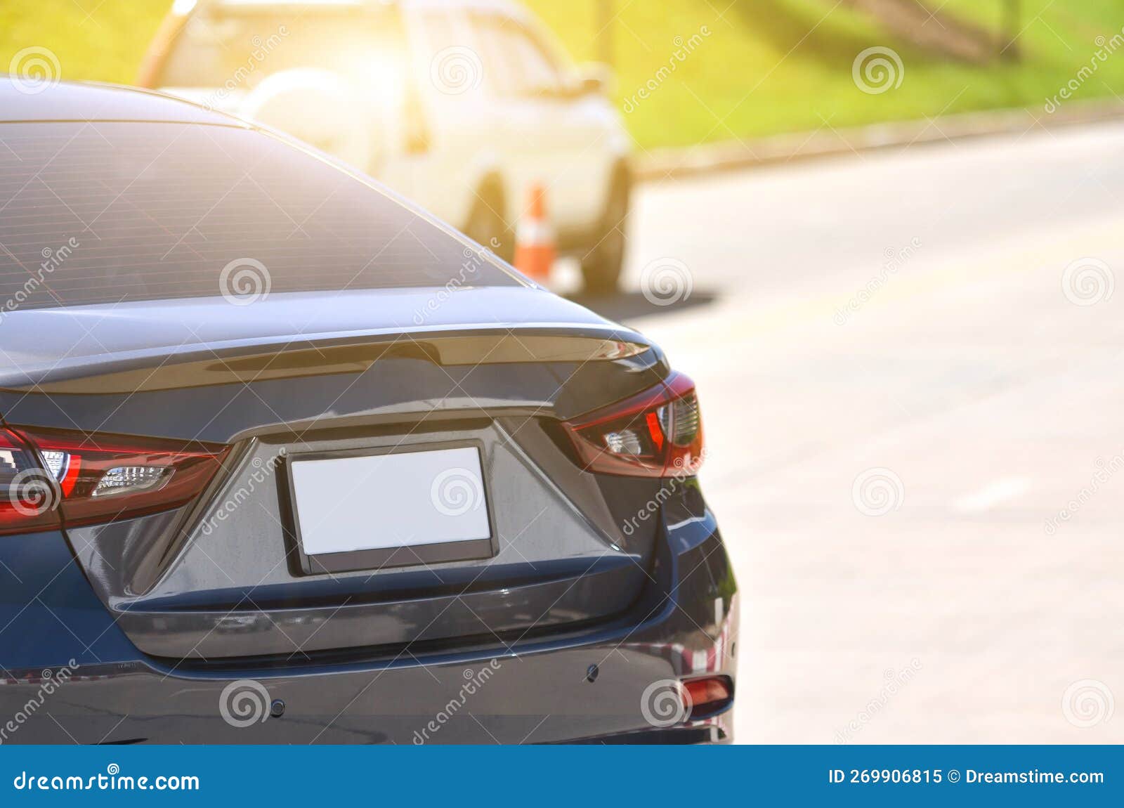 Gray Car Driving on Road in Summer Stock Image - Image of light ...