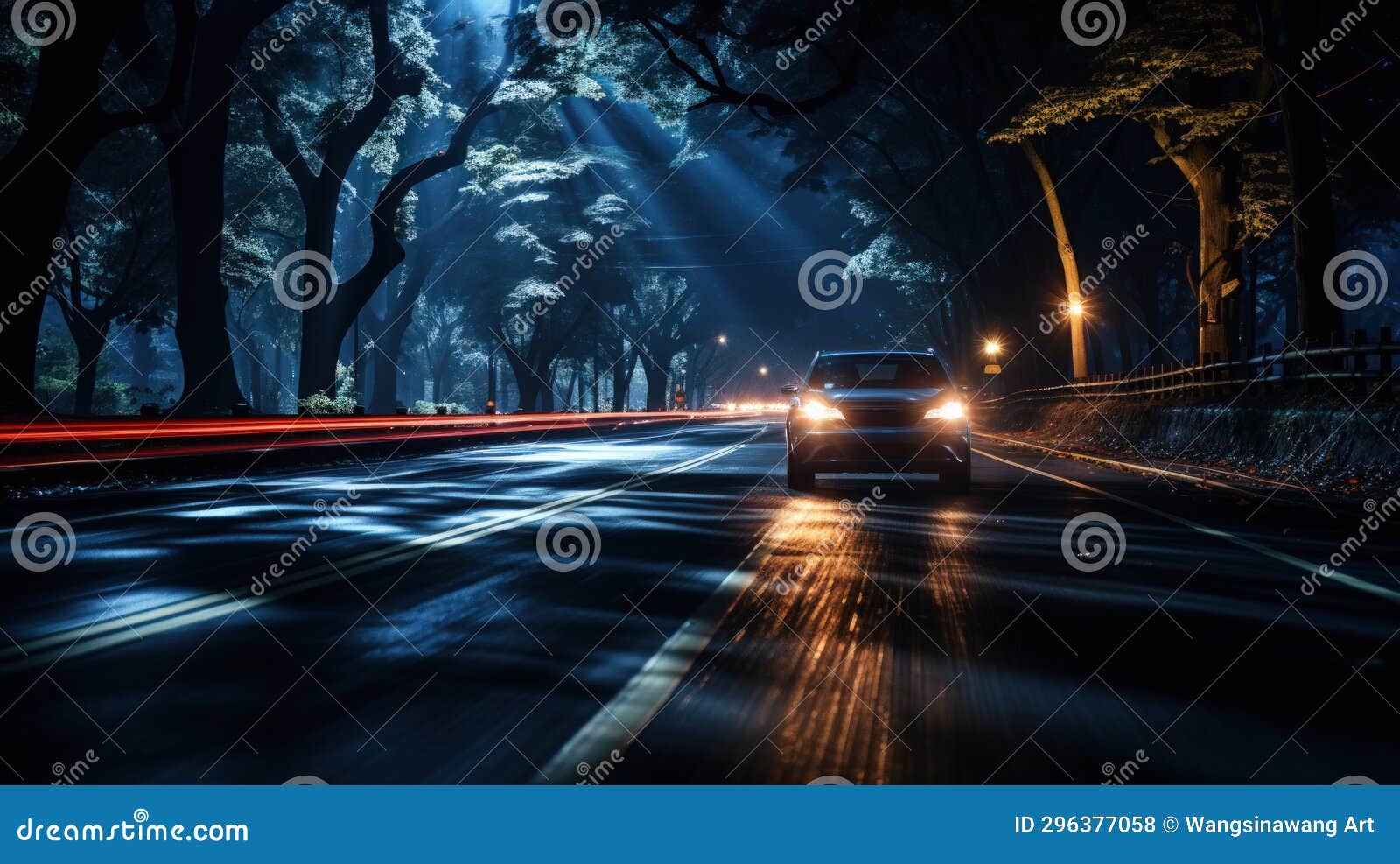 Car Driving on the Road at Night with Motion Blur and Light Effects ...