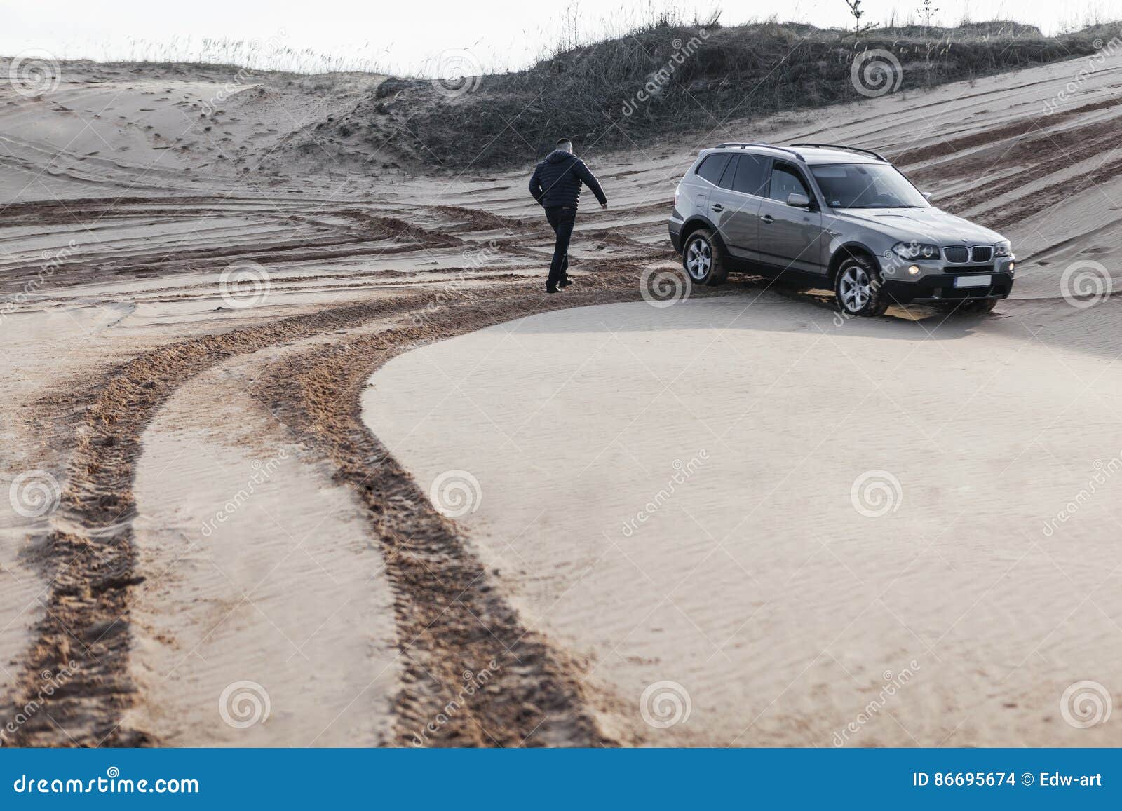 Car Driving through Sand Dune Stock Photo - Image of landscape, action ...