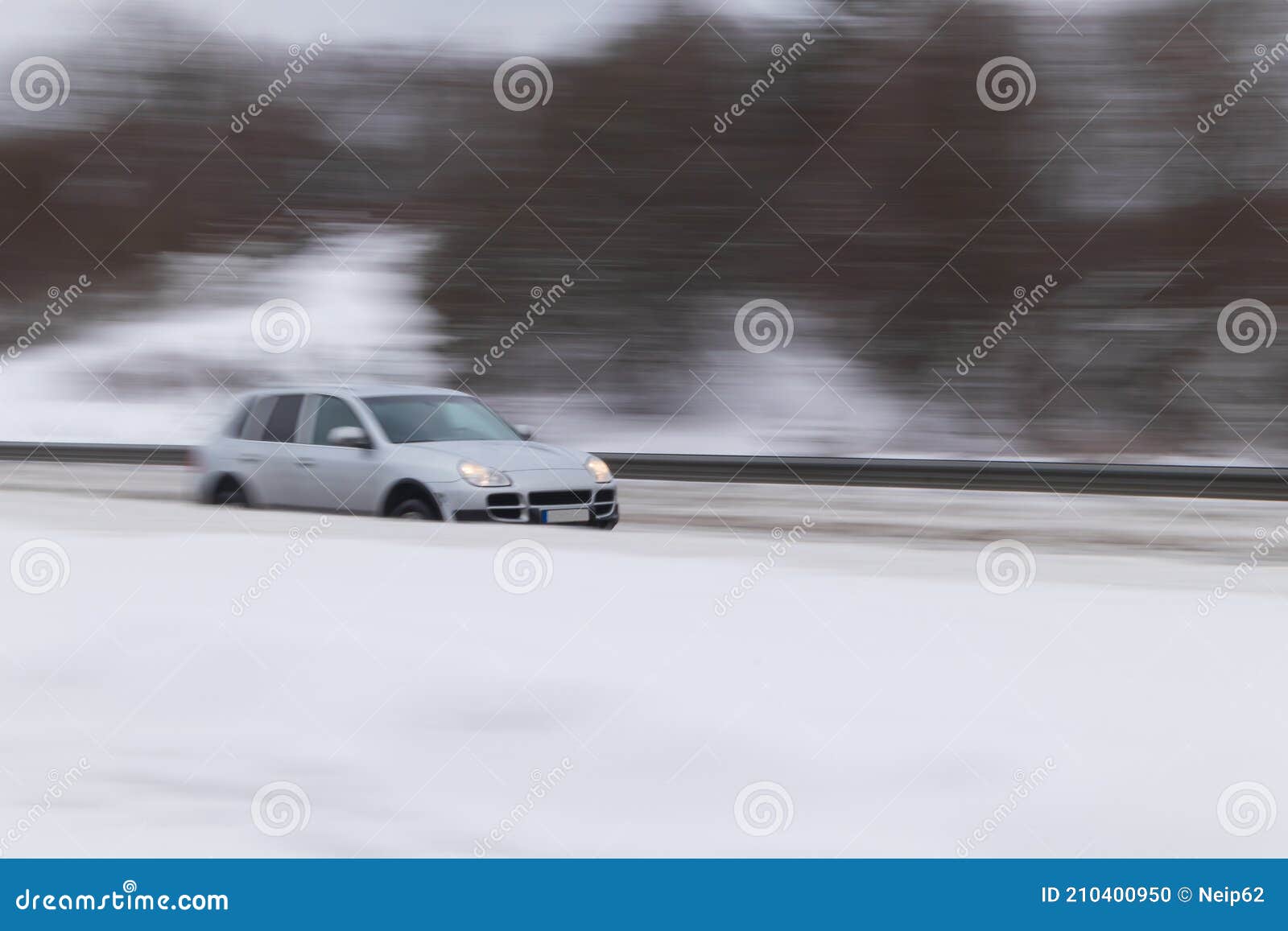 The Car is Driving on a Snowy Highway in Winter Stock Photo - Image of ...