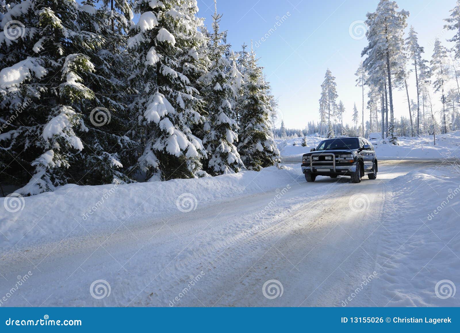 Car driving on snowy roads stock photo. Image of sweden - 13155026