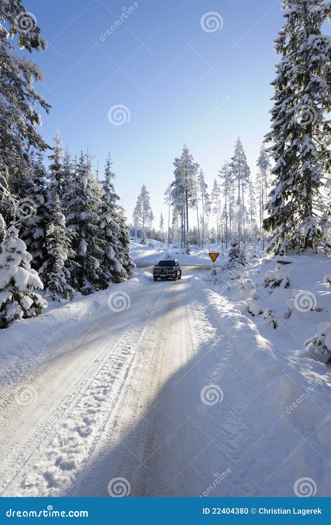 Car Driving through Snowy Winter Stock Photo - Image of tranquility ...