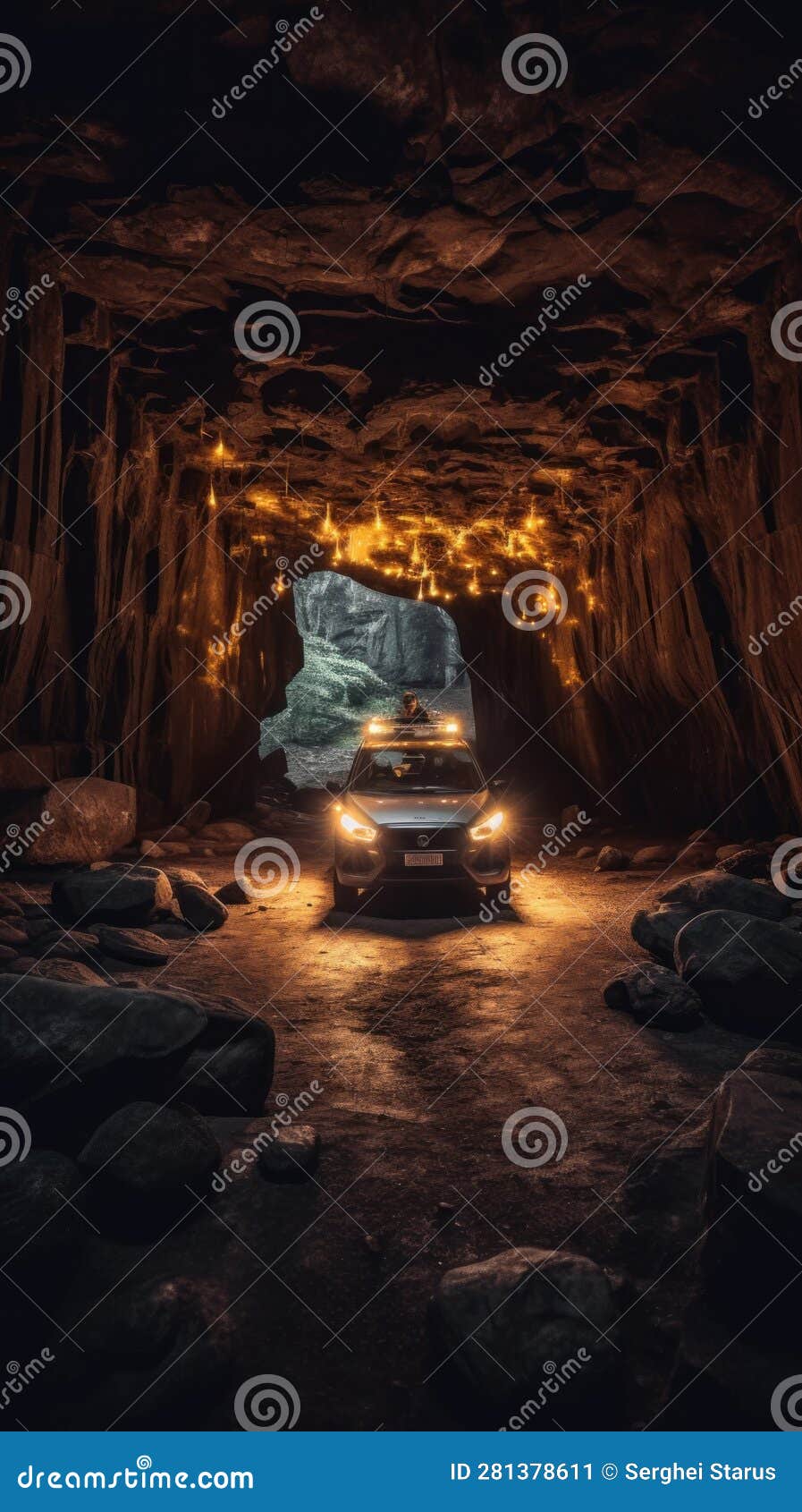 A Car is Driving through a Tunnel in a Cave. Generative AI Image. Stock ...