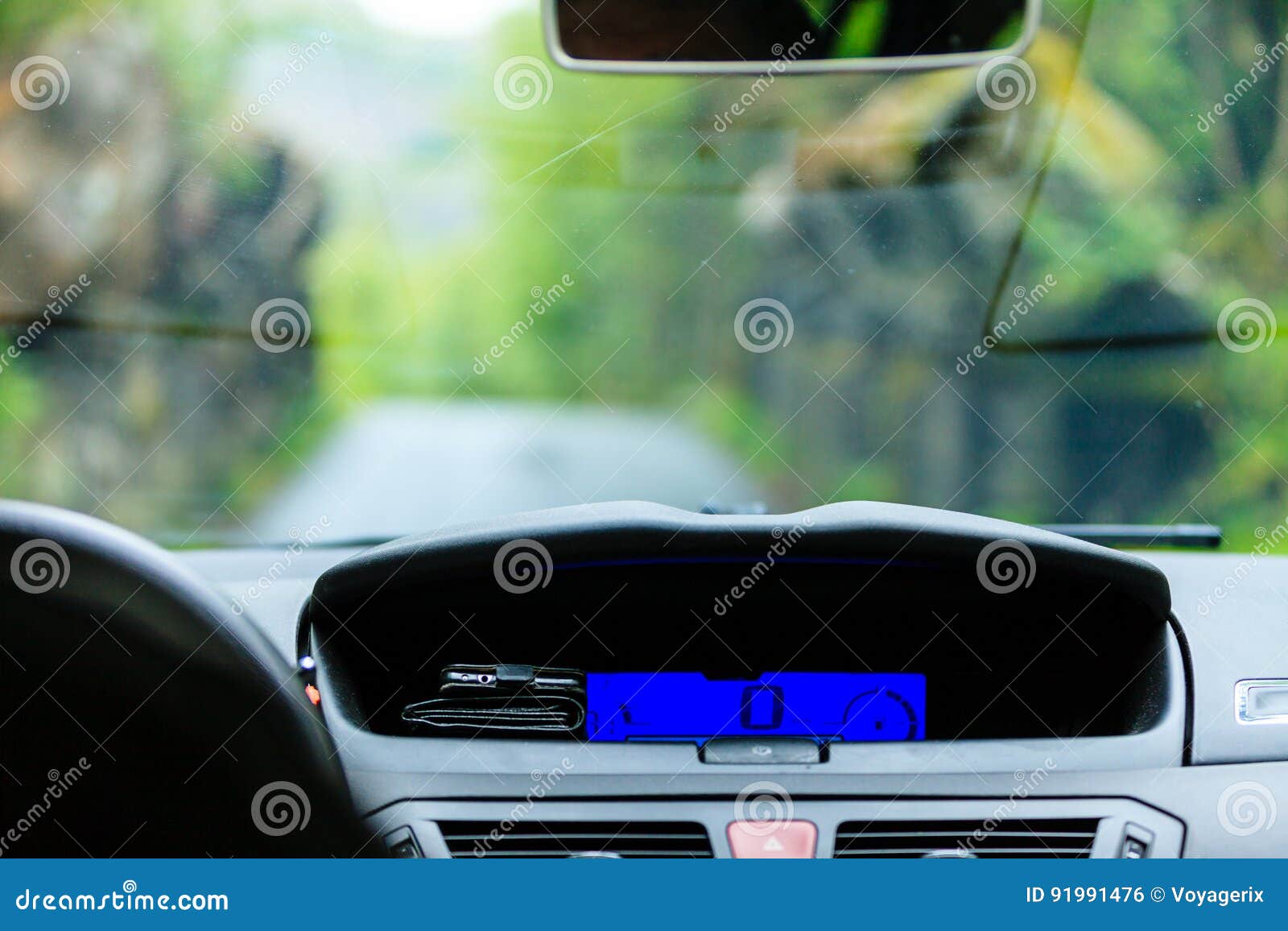 Man Driving A Car, View From Back Seat, Detail On Dashboard And ...