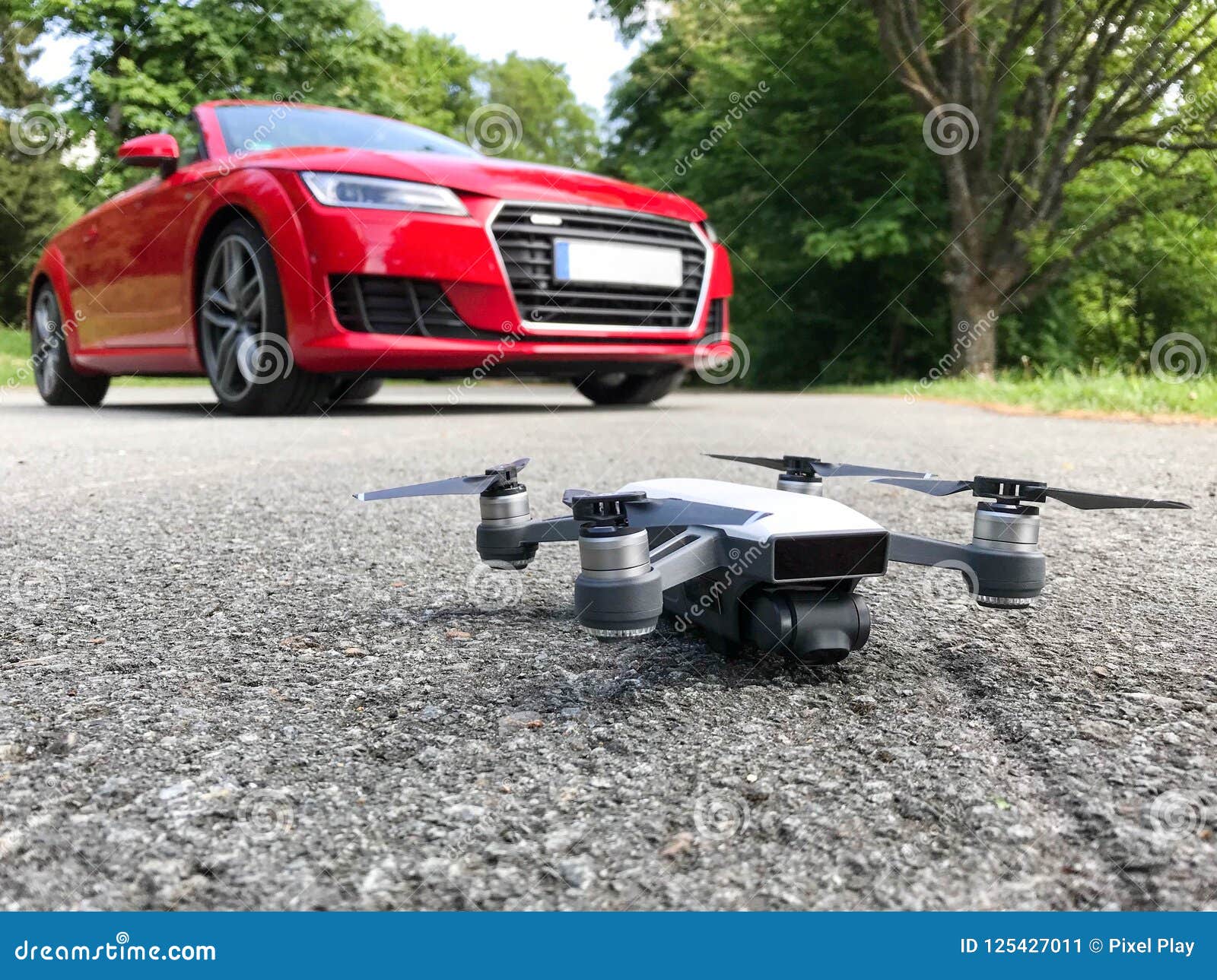 Car and Drone Parked on the Road Stock Image - Image of transportation ...