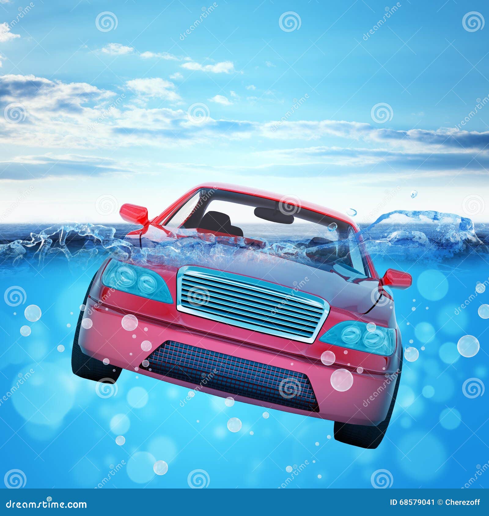 Car drowning in sea stock image. Image of transport, door - 68579041