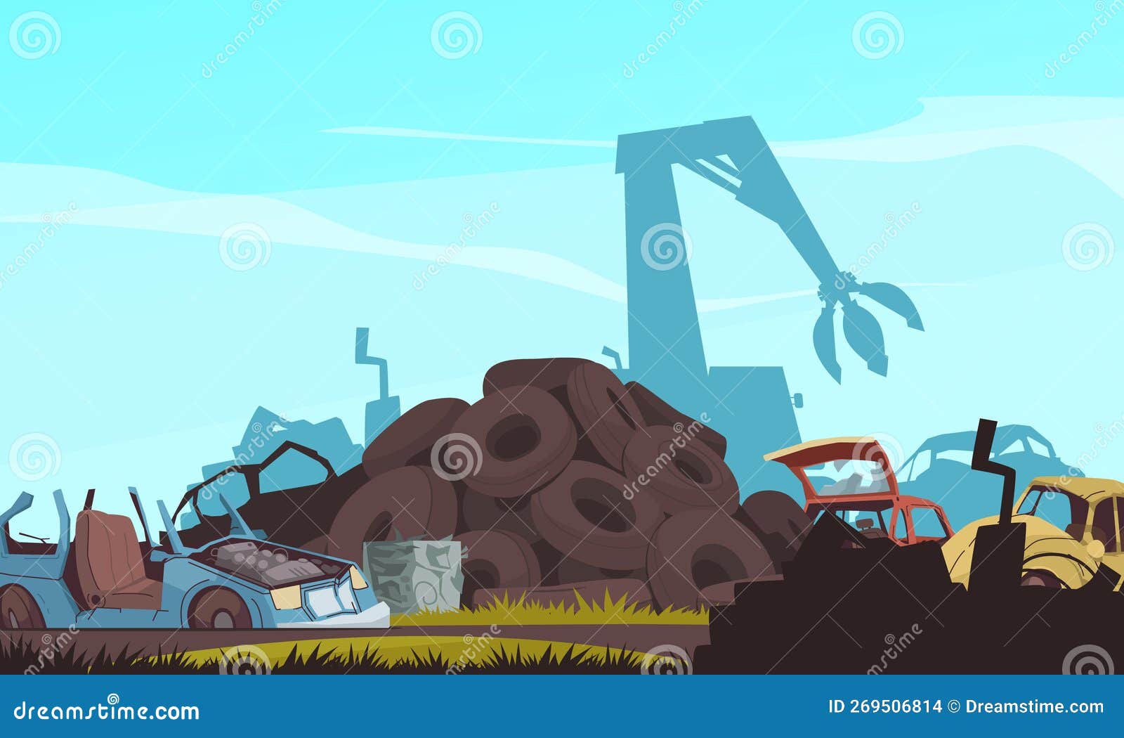 Car Dump. Damaged Destroyed Old Broken Cars In Big Stack For Recycling ...