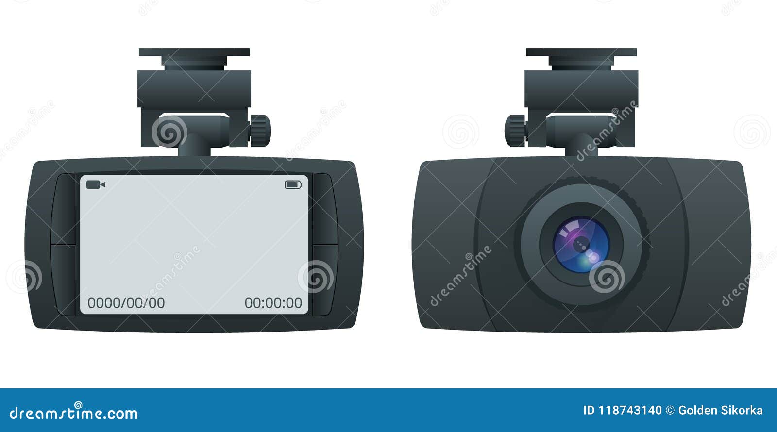 Car Dashcam. Man Driving Car With Mirror Dvr Camera Technology Symbol ...