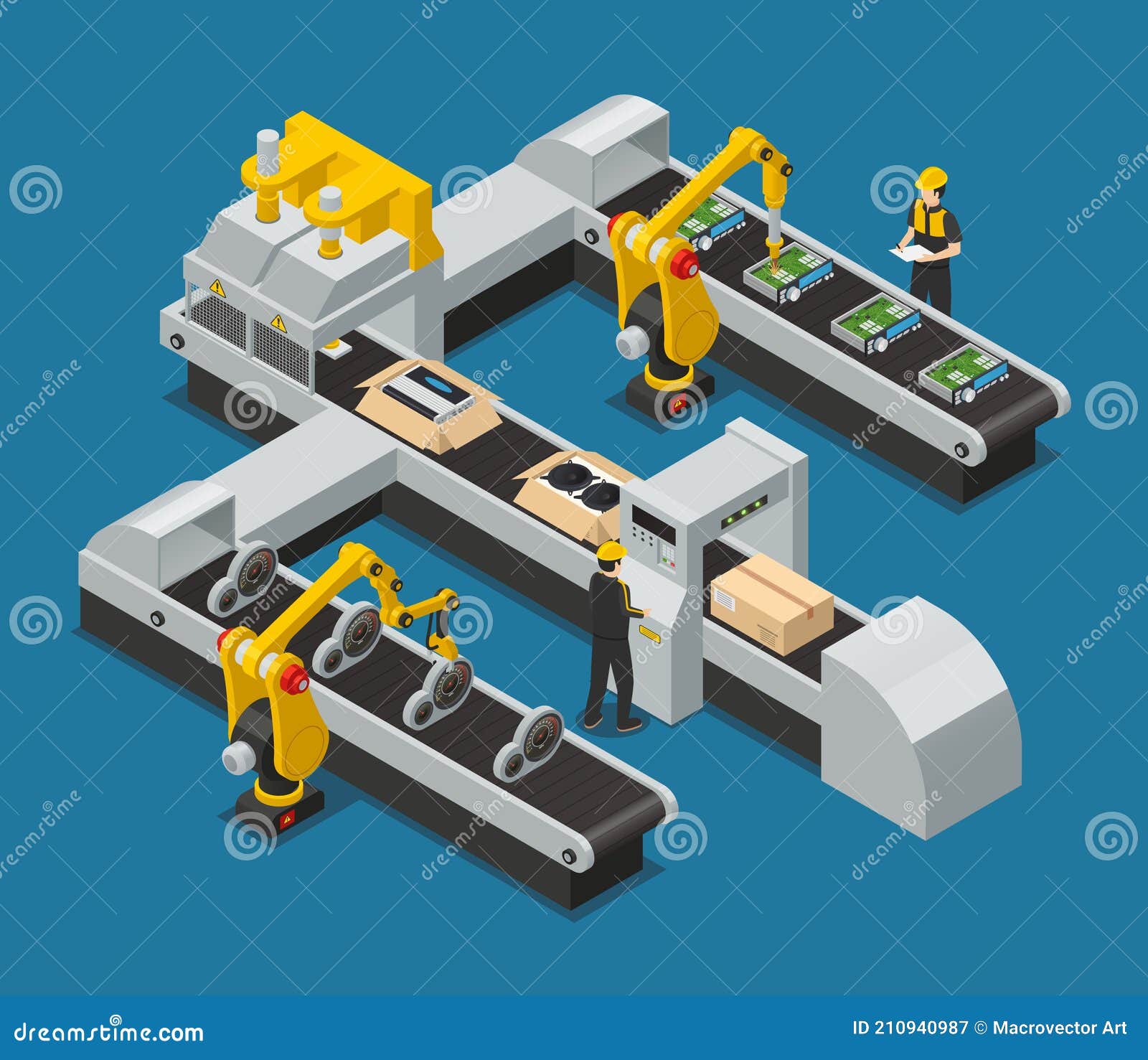 Factory Robotized Production Line Cartoon Vector | CartoonDealer.com ...