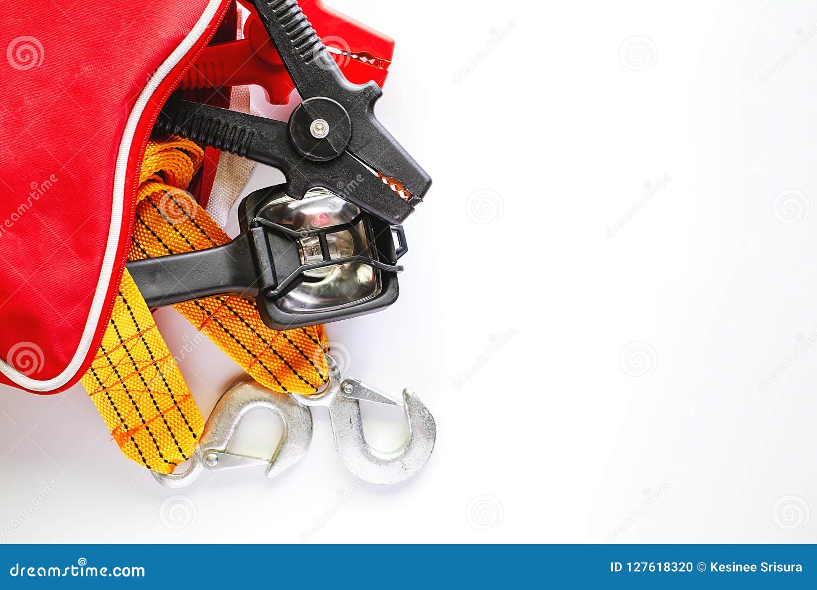 Car Emergency Kit on White Background Stock Photo - Image of battery ...