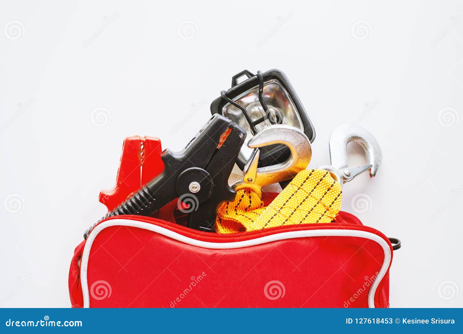 Car Emergency Kit on White Background Stock Image - Image of cable ...