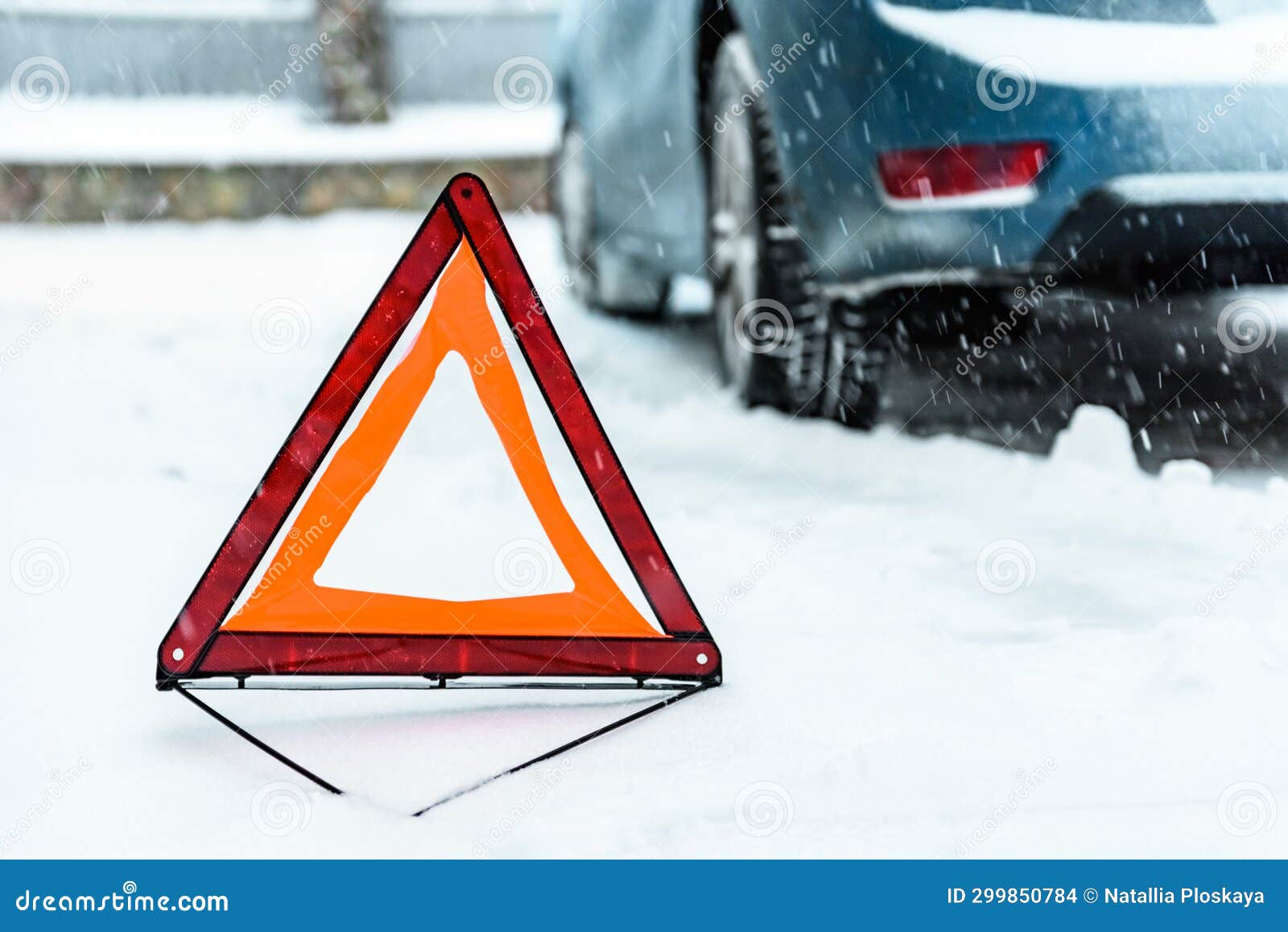 Car Emergency Sign with Broken Car in Winter. Stock Photo - Image of ...