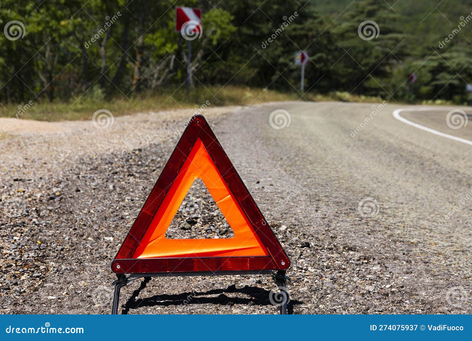 A Car Emergency Stop Sign is Installed on the Road. Danger on the Road ...