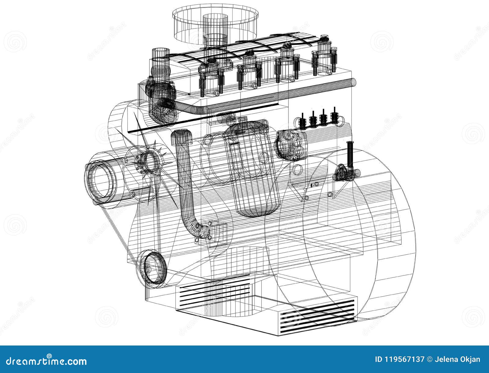 Car Engine Architect Blueprint - Isolated Stock Illustration ...