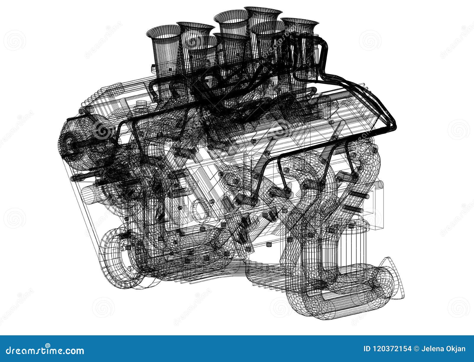 Car Engine Architect Blueprint - Isolated Stock Illustration ...