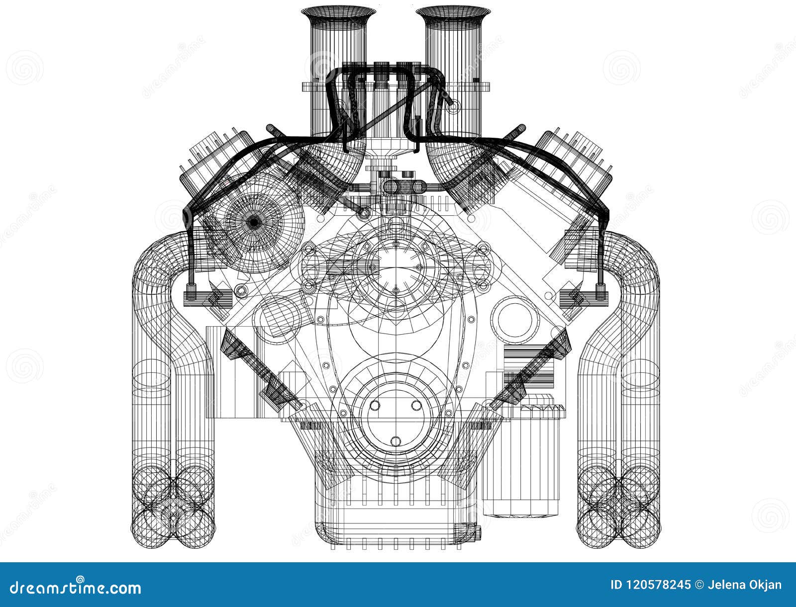 Car Engine Architect Blueprint - Isolated Stock Illustration ...