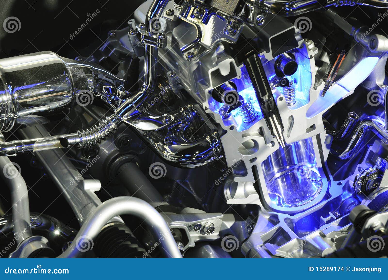 Car engine with blue beam stock photo. Image of turbo - 15289174