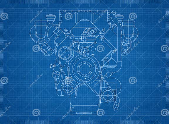 Car Engine blueprint stock illustration. Illustration of blue - 118329484