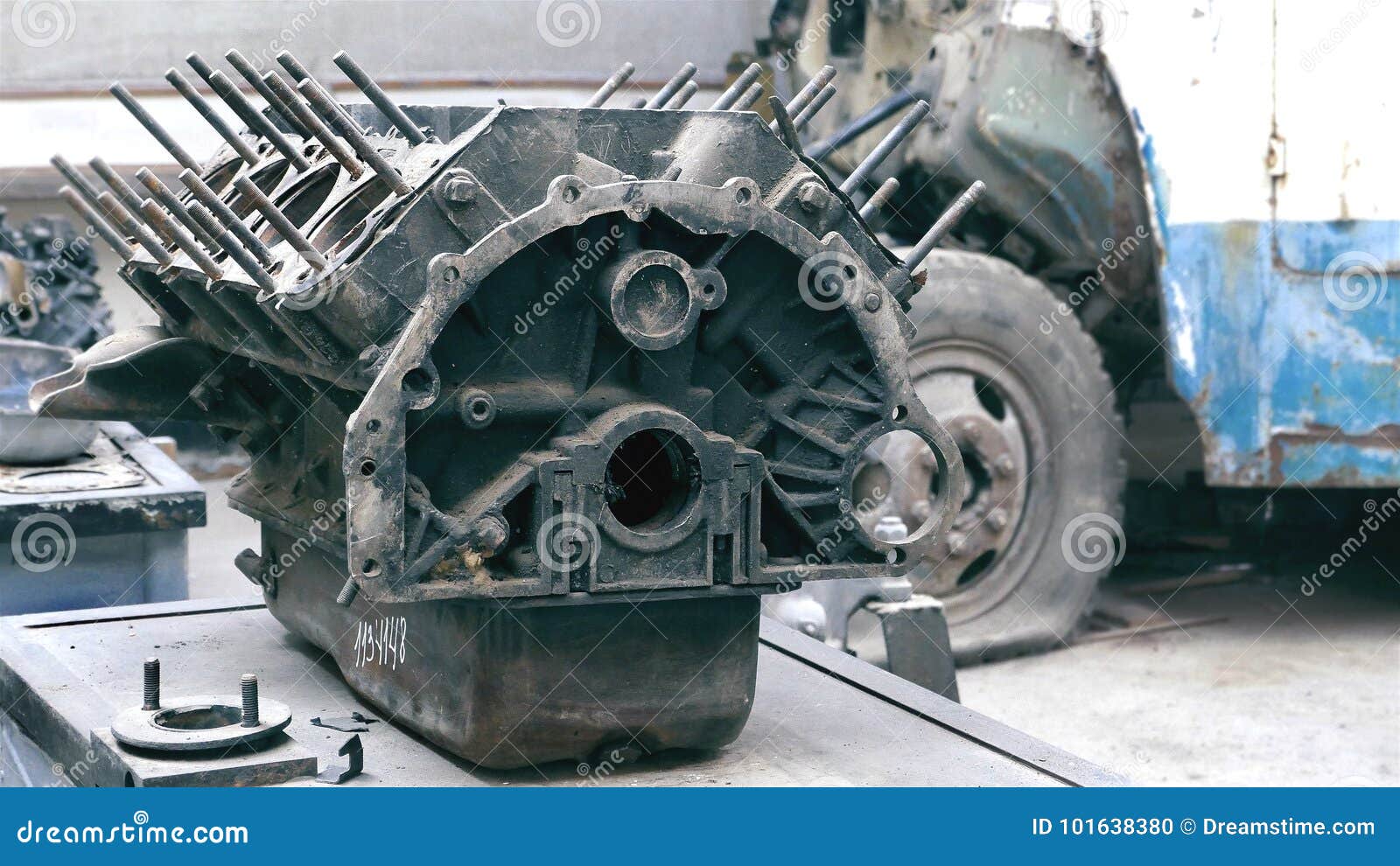 Car Engine, Broken in Workroom Stock Photo - Image of forcer, wagon ...