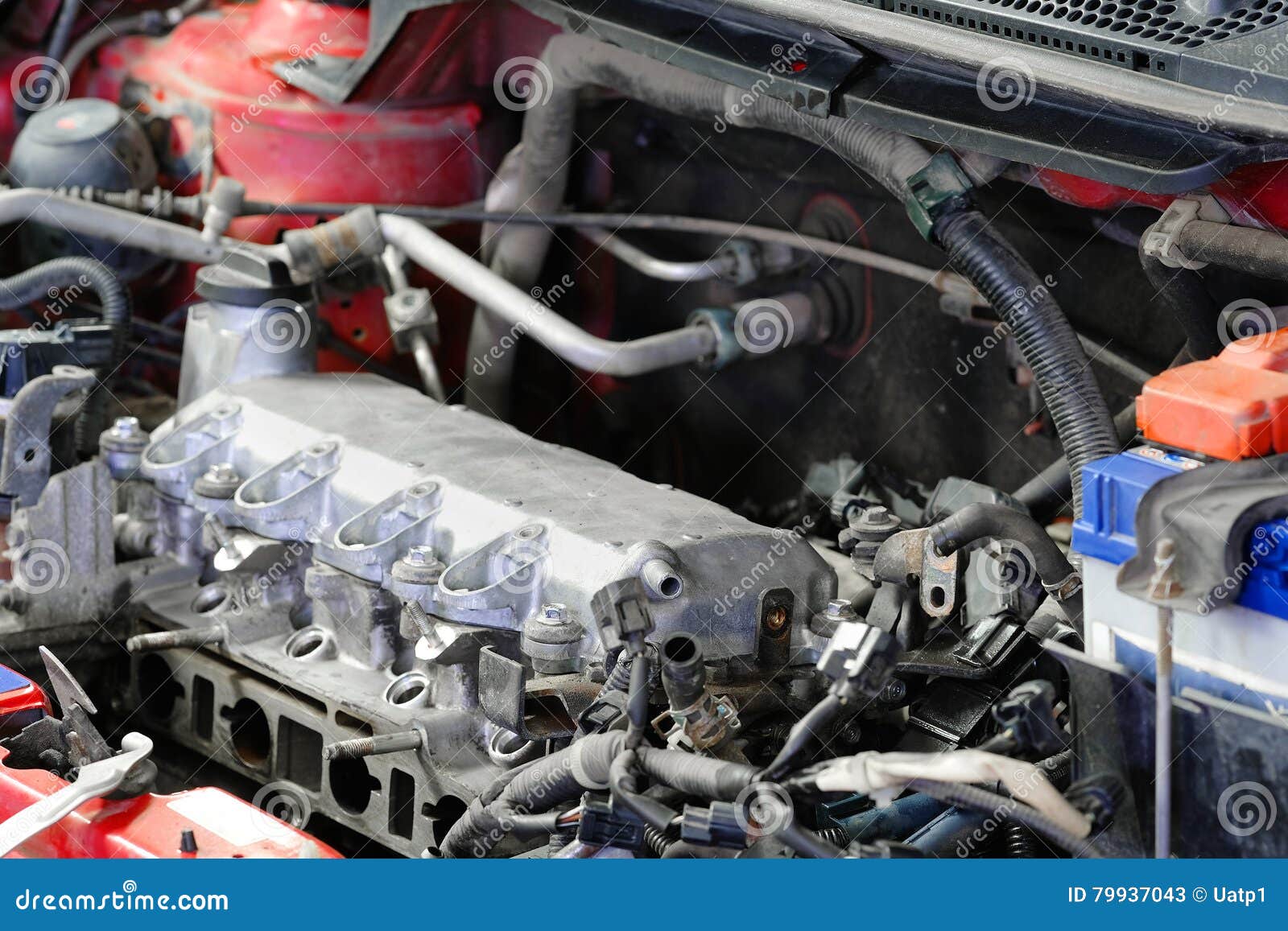 Car engine compartment stock image. Image of motor, metal - 79937043