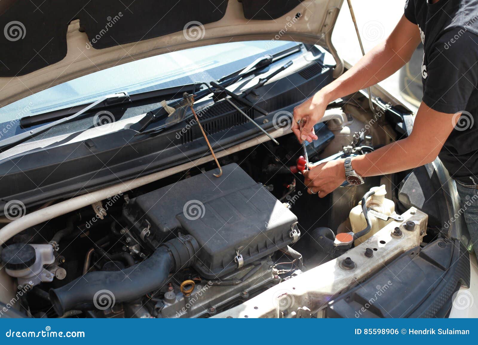 Car engine compartment stock photo. Image of check, equipment - 85598906