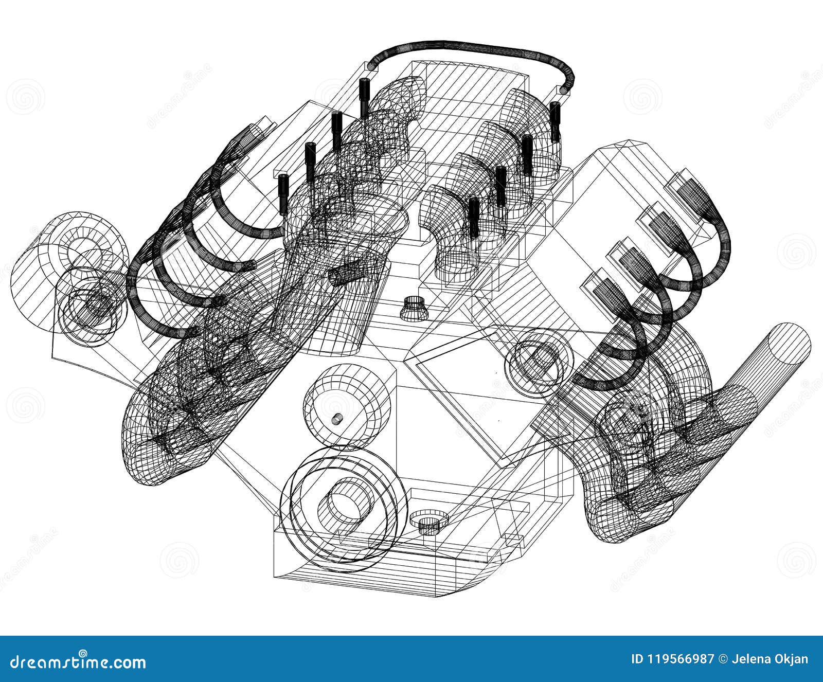 Car Engine Concept Architect Blueprint - Isolated Stock Illustration ...