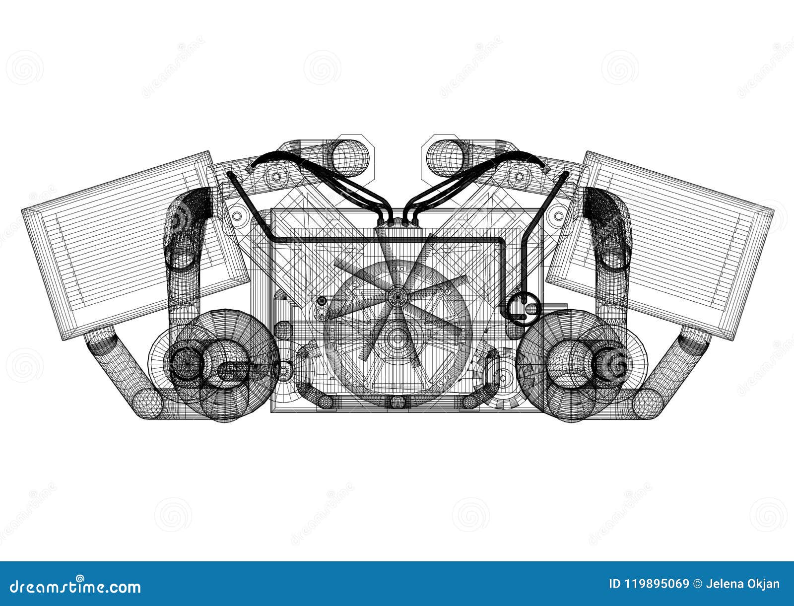 Car Engine Concept - Architect Blueprint - Isolated Stock Illustration ...