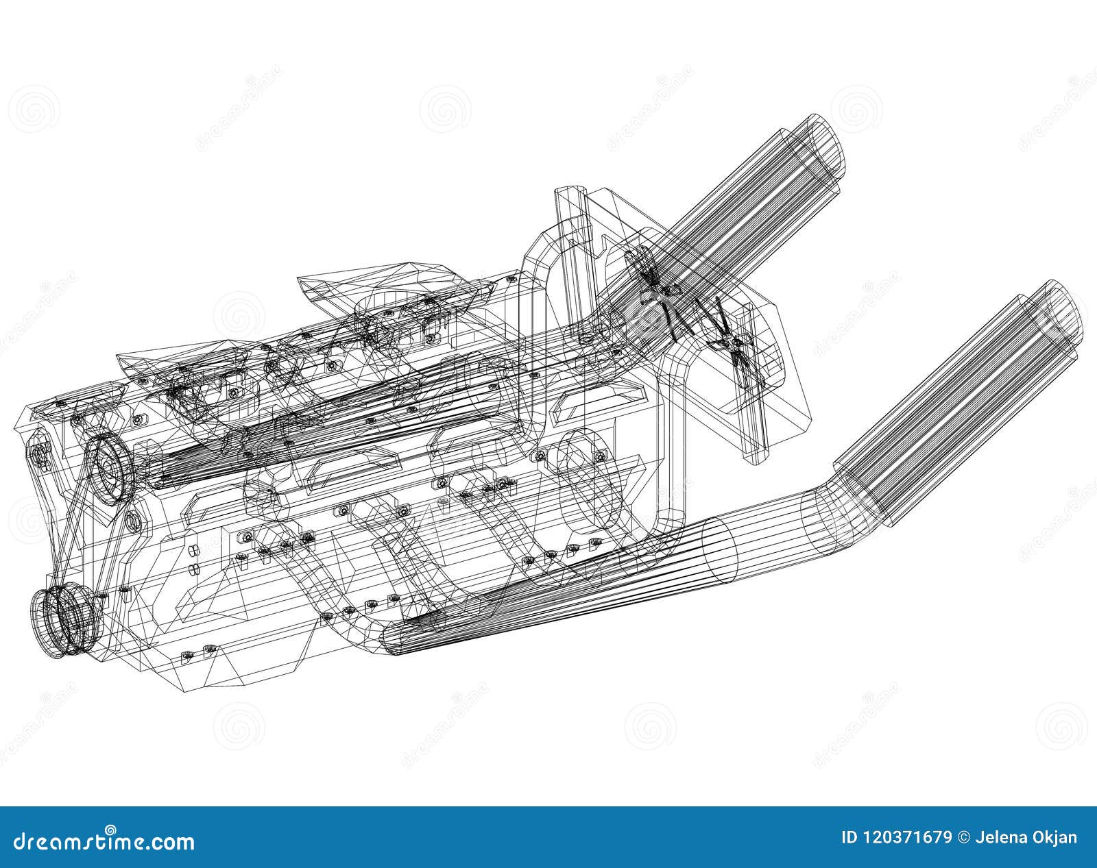 Car Engine Concept Architect Blueprint - Isolated Stock Illustration ...
