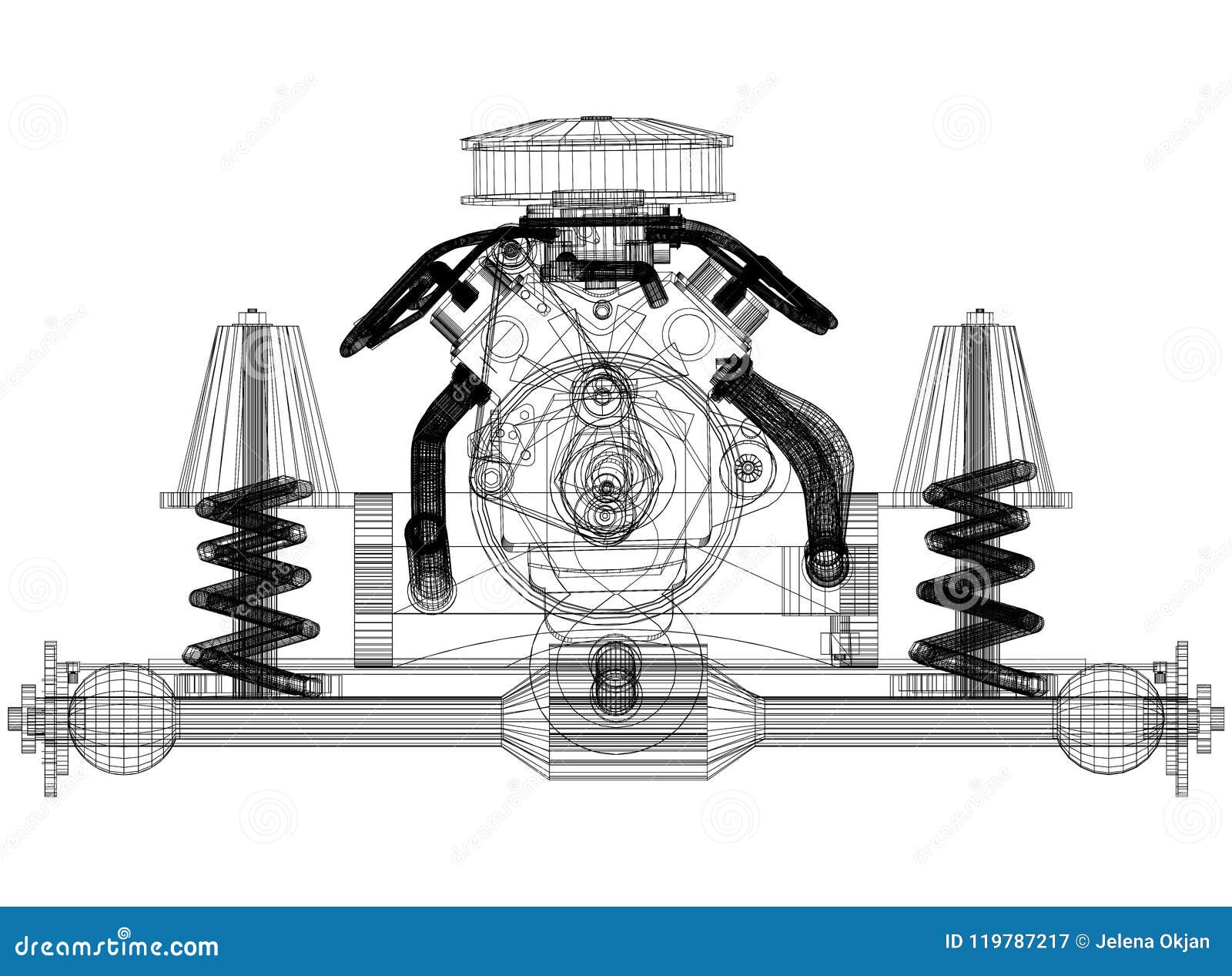 Car Engine Design â€“ Blueprint - Isolated Stock Illustration ...