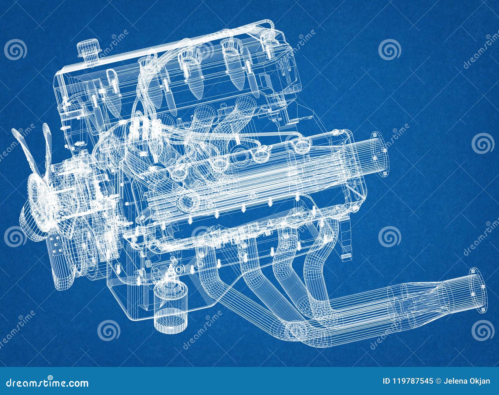 Car Engine Design Architect Blueprint Stock Illustration - Illustration ...
