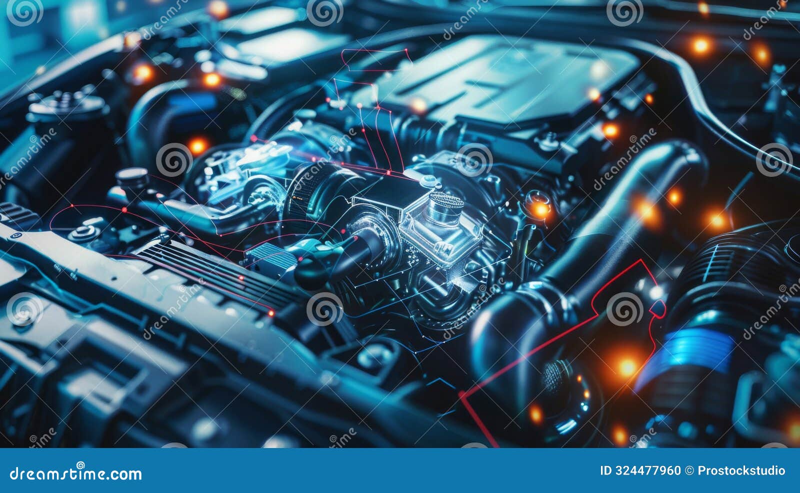 Car Engine with Digital Overlay Stock Photo - Image of mechanical ...